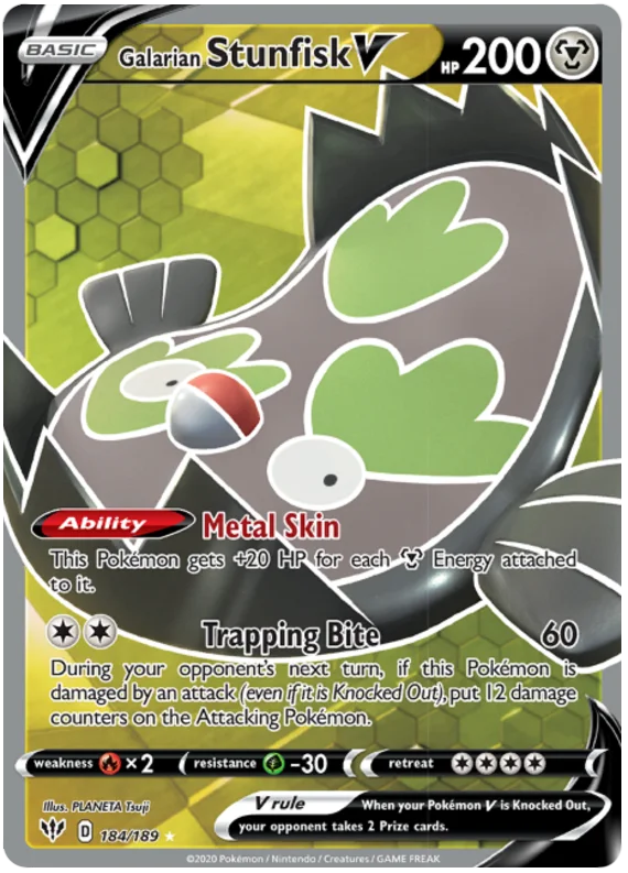 184/189-Galarian Stunfisk V Full Art - SWSH Darkness Ablaze
